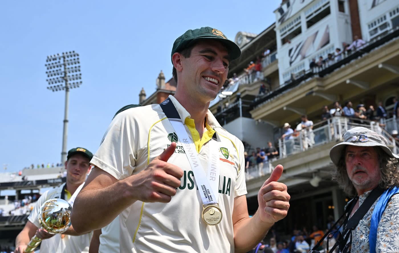 Pat Cummins walks off the field after the WTC win | ESPNcricinfo.com
