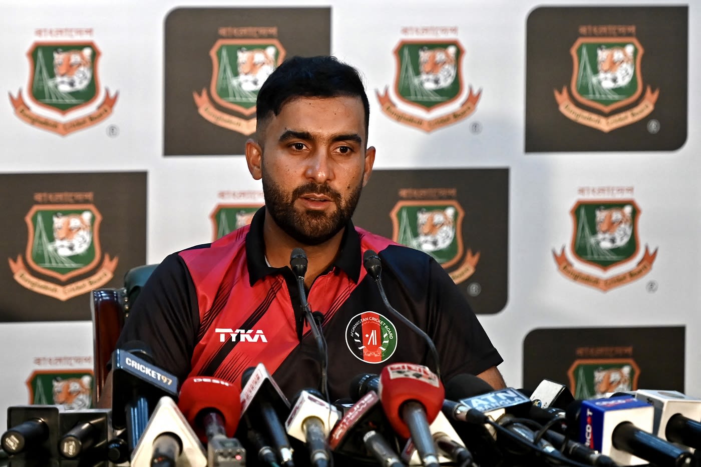 Afghanistan captain Hashmatullah Shahidi addresses the media ...