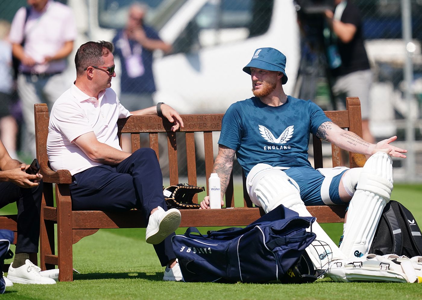 England men's managing director Rob Key chats with Ben Stokes ...