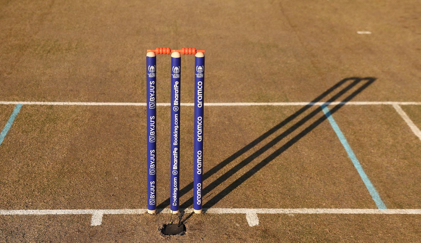 A detailed view of the stumps at the ICC Cricket World Cup Qualifier ...