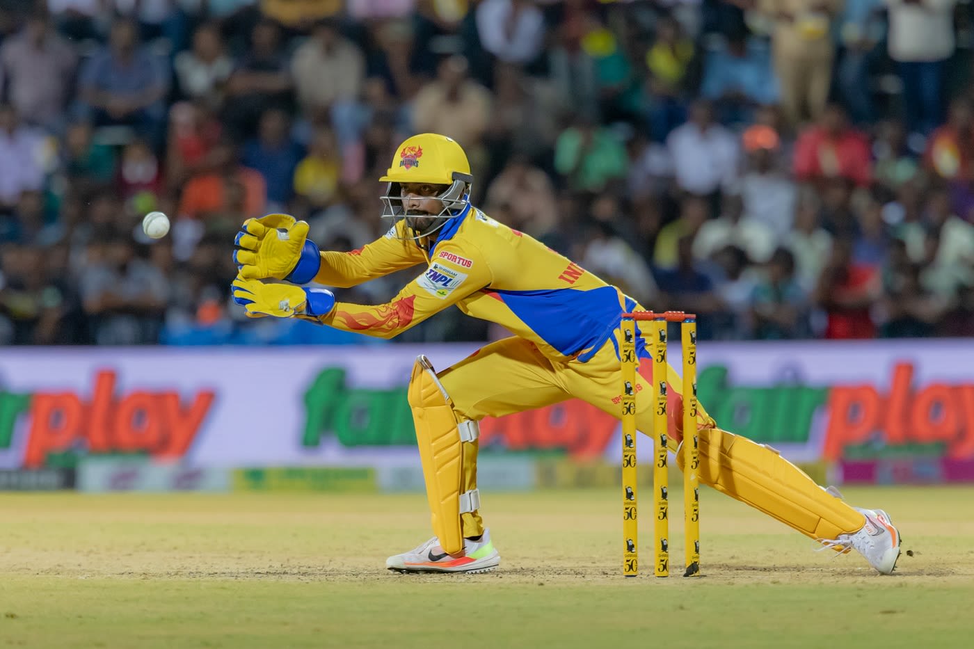 Dindigul Dragons' captain and wicketkeeper B Indrajith in action ...