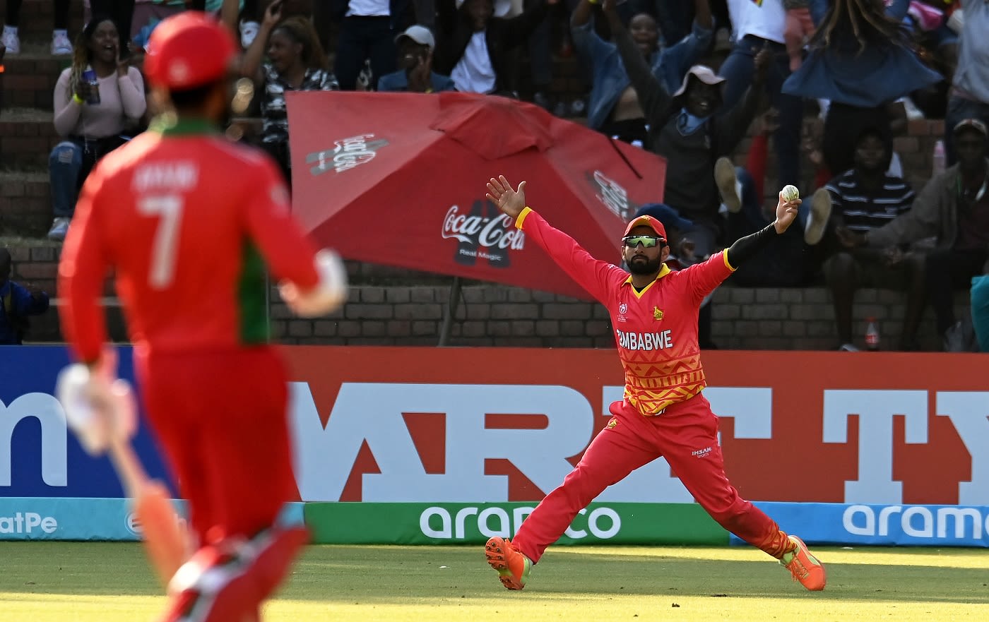 Sikandar Raza reacts after pulling off a sensational catch to dismiss ...