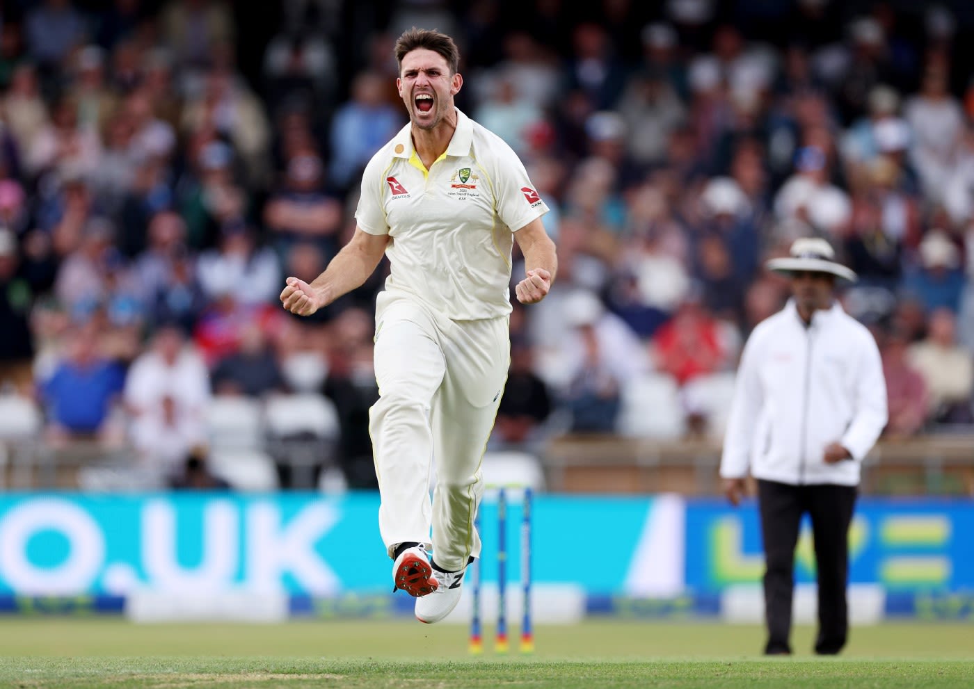 Mitchell Marsh celebrates the wicket of Zak Crawley | ESPNcricinfo.com