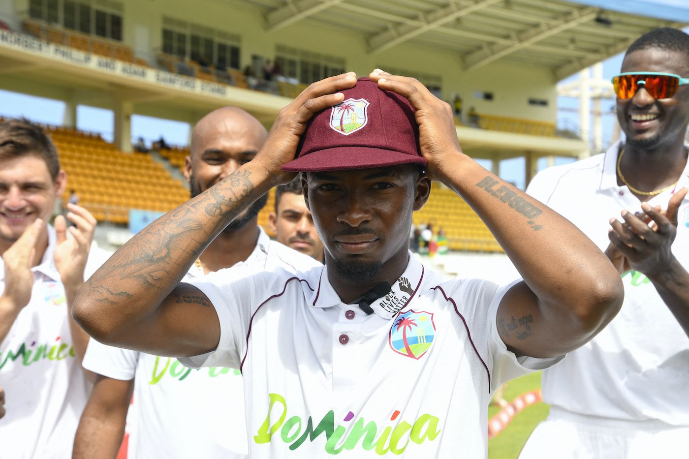 Alick Athanaze wears his maiden Test cap | ESPNcricinfo.com