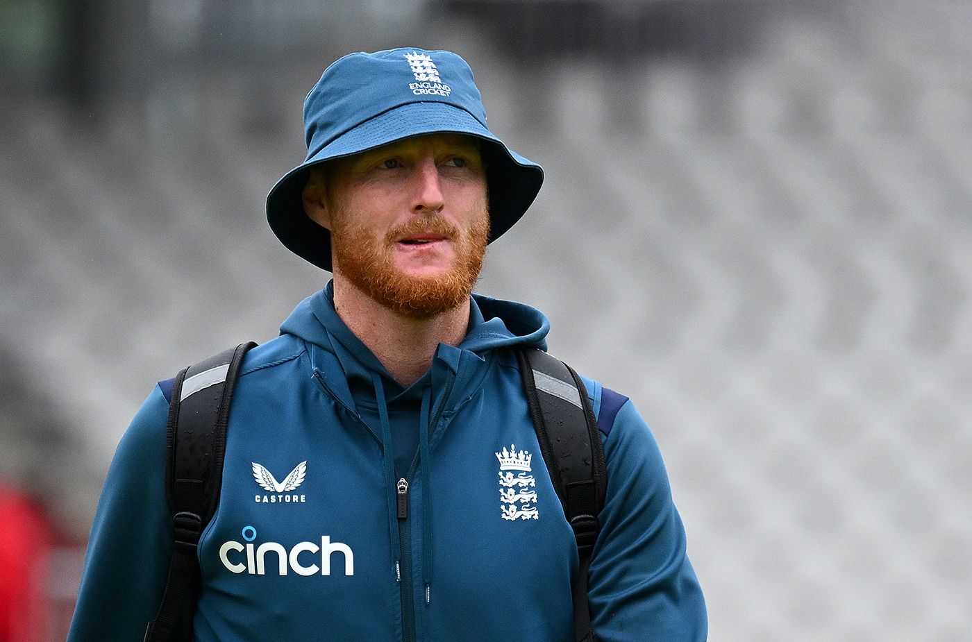 Ben Stokes grimaces as he arrives at Emirates Old Trafford ...
