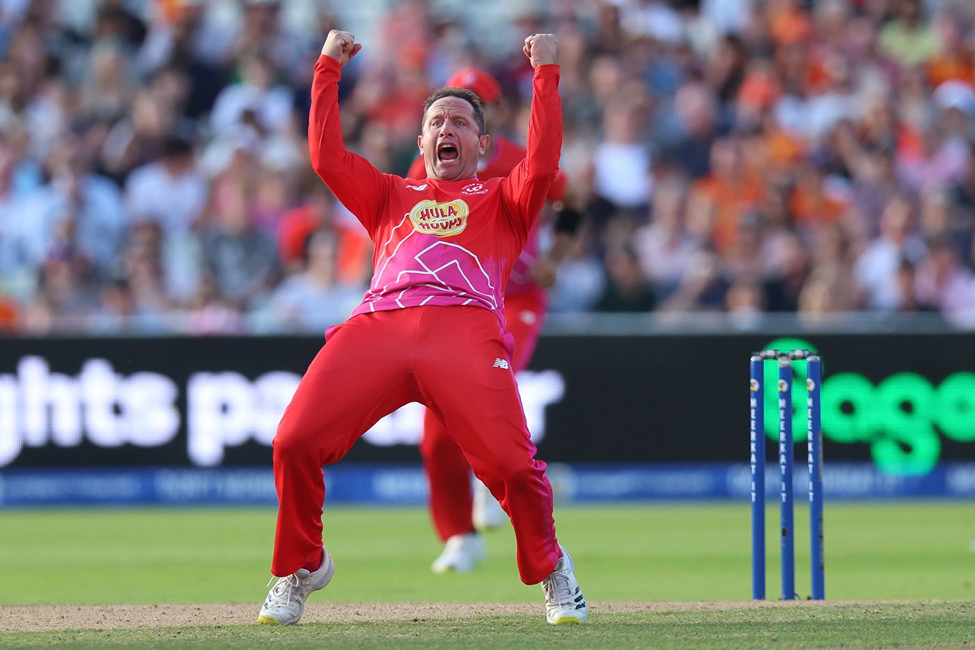 Roelof van der Merwe celebrates taking the wicket of Ben Duckett ...