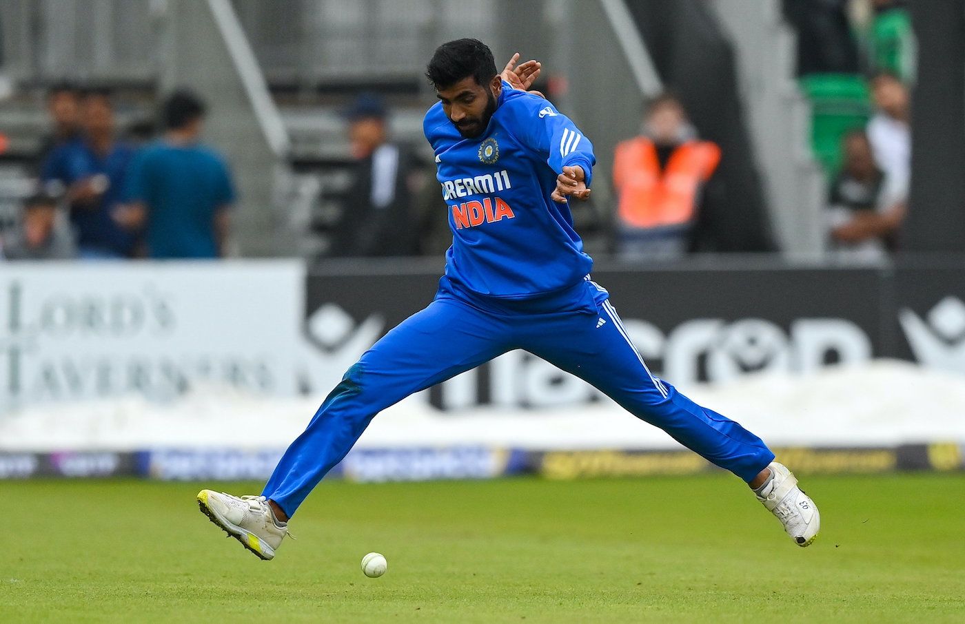 Jasprit Bumrah leaps across to field the ball | ESPNcricinfo.com