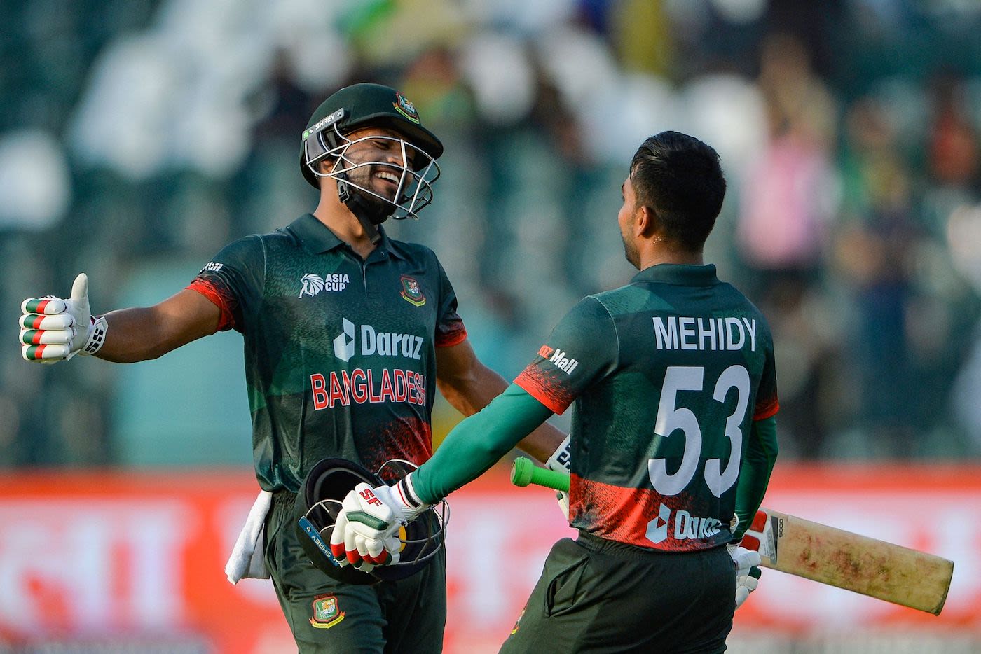 Najmul Hossain Shanto and Mehidy Hasan Miraz celebrate | ESPNcricinfo.com