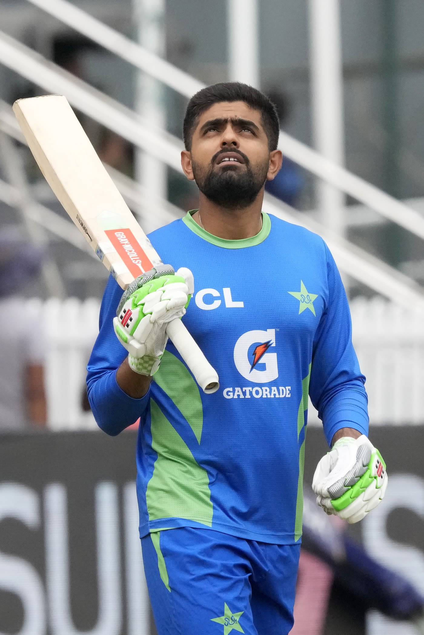 Babar Azam looks up at the skies as rain continues to make its presence ...