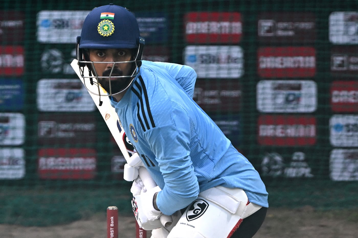 Eye on the ball: KL Rahul gets ready to face the bowling at a practice ...