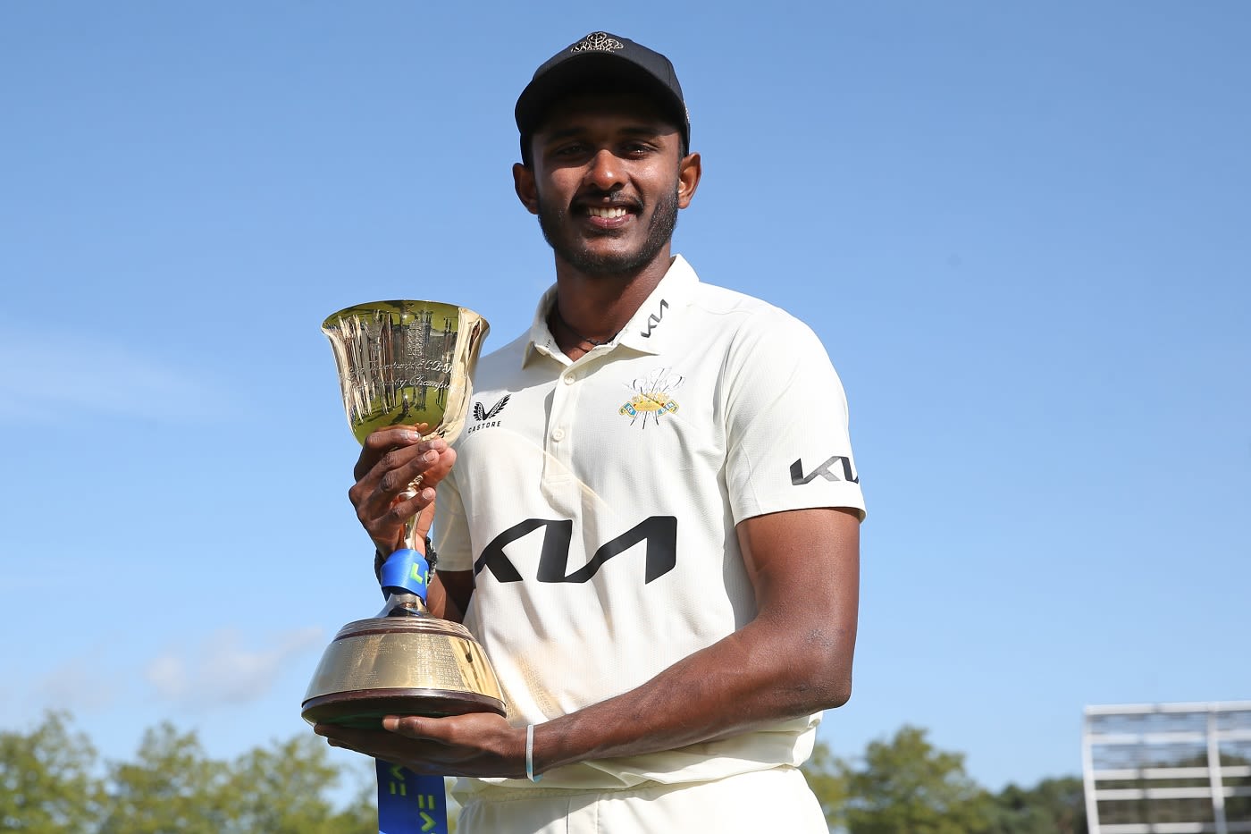 B Sai Sudharsan poses with the LV= Insurance County Championship ...