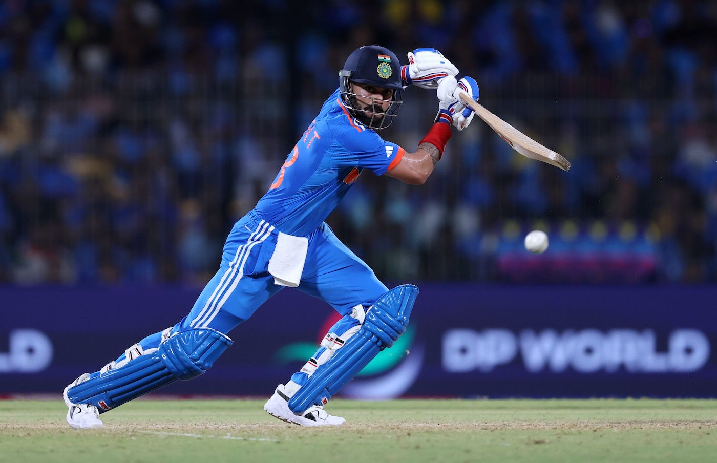 Virat Kohli drives on the front foot with an open bat face ...