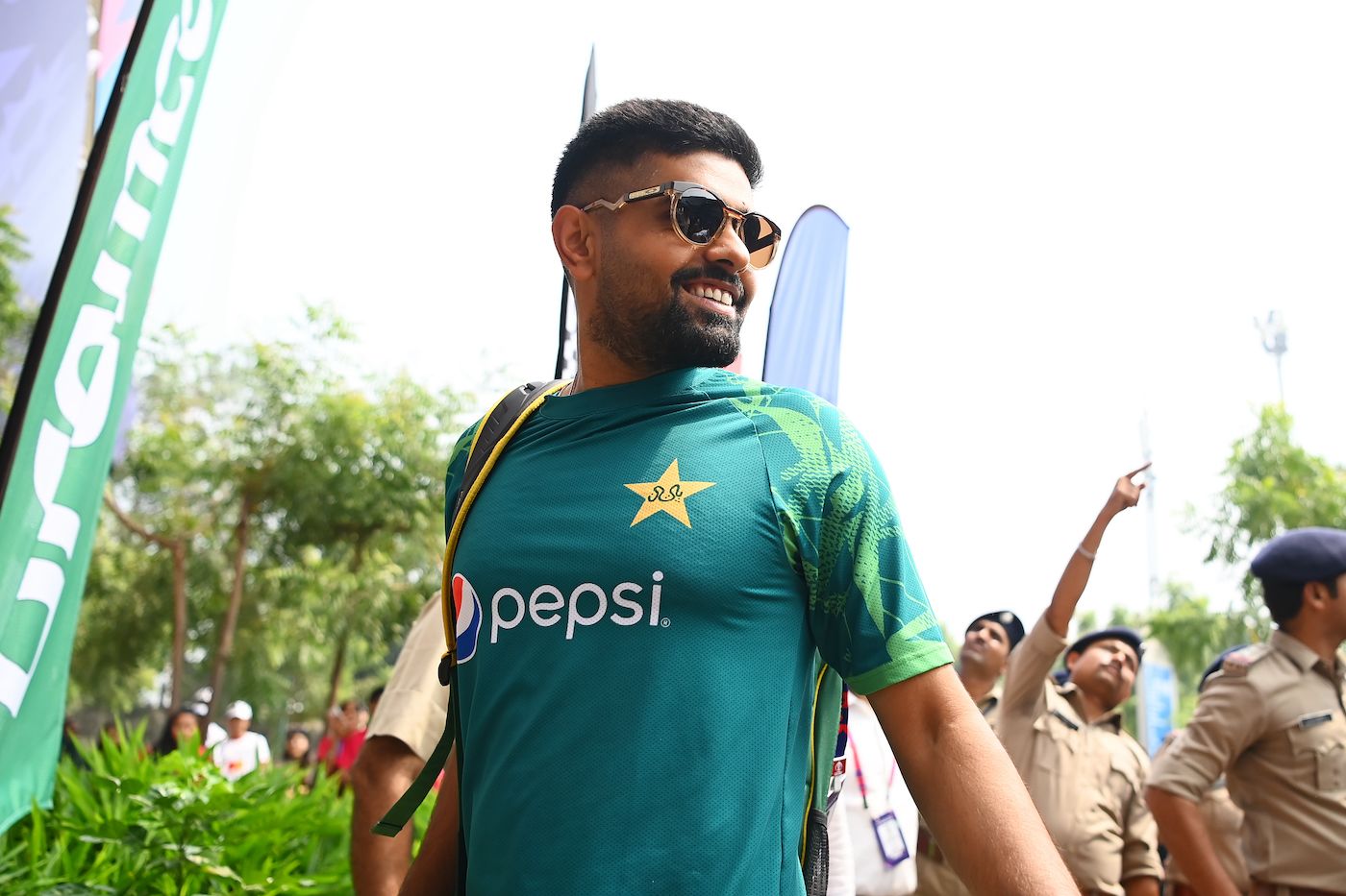 Babar Azam looks impressed with the arrangements as he walks in to the ...