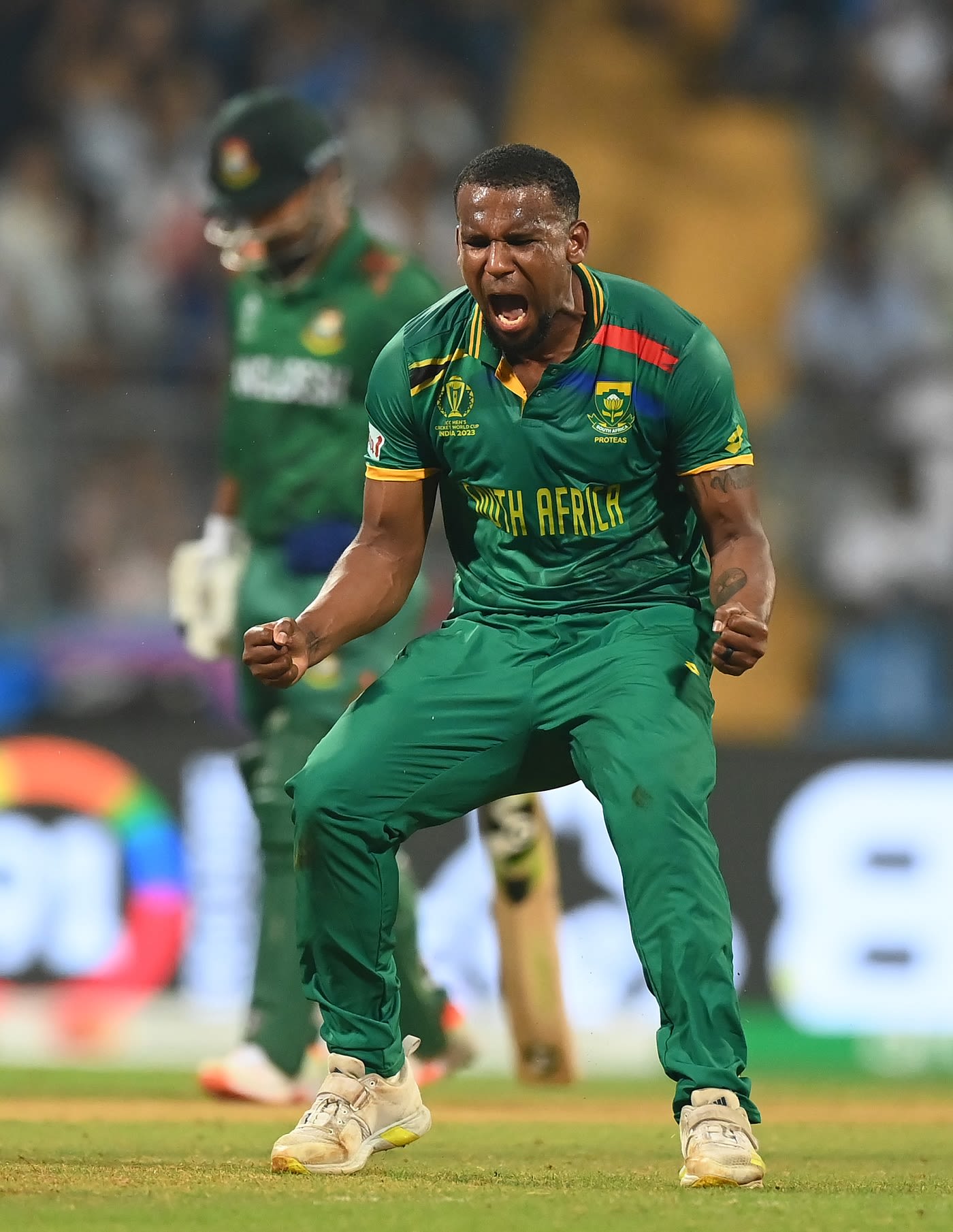 We can see what his first World Cup wicket means for Lizaad Williams ...