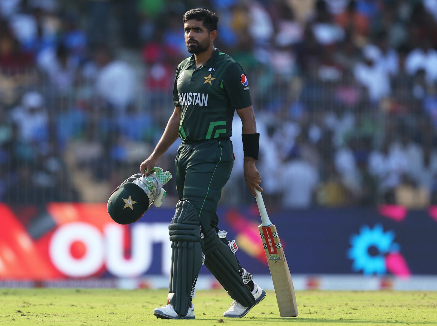 A surprised Babar Azam walks back after Ultra-Edge detected a faint ...
