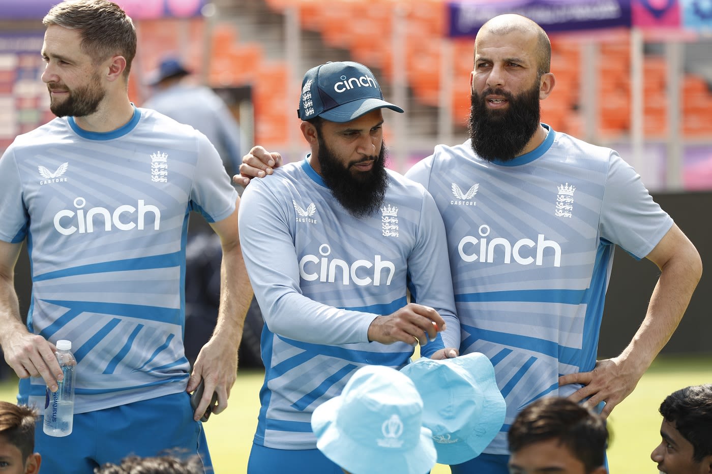 Chris Woakes, Adil Rashid and Moeen Ali during a Cricket 4 Good clinic ...