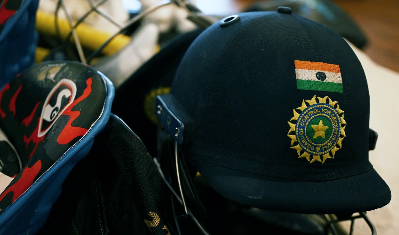 An India player's helmet in the dressing room | ESPNcricinfo.com