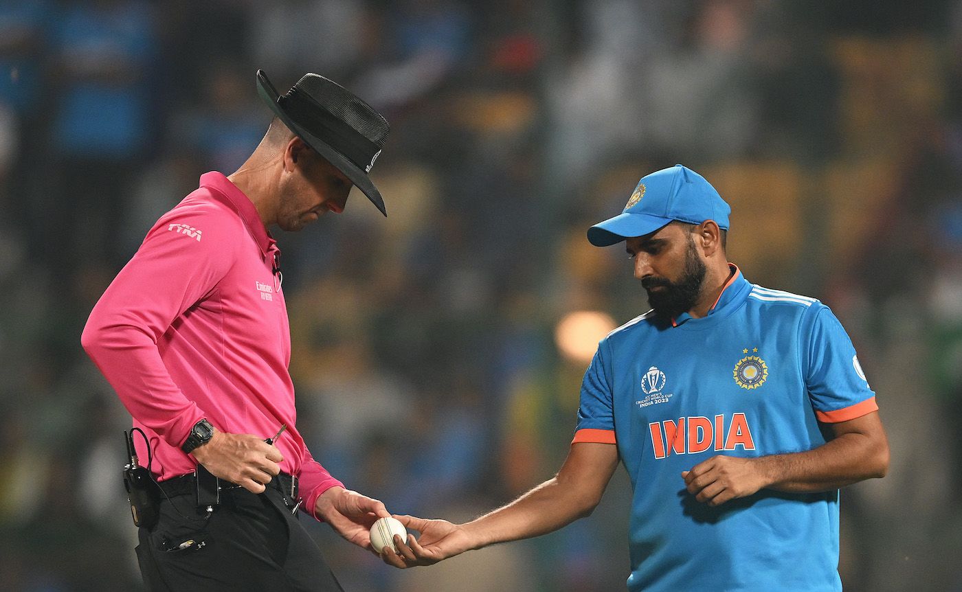 Mohammed Shami gets a ball from Michael Gough | ESPNcricinfo.com