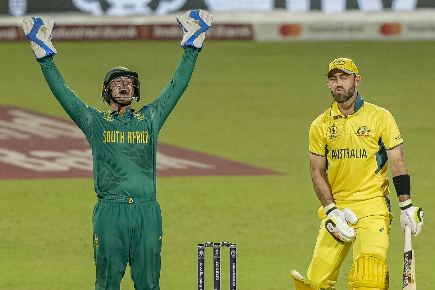Quinton de Kock appeals unsuccessfully for Glenn Maxwell's wicket ...