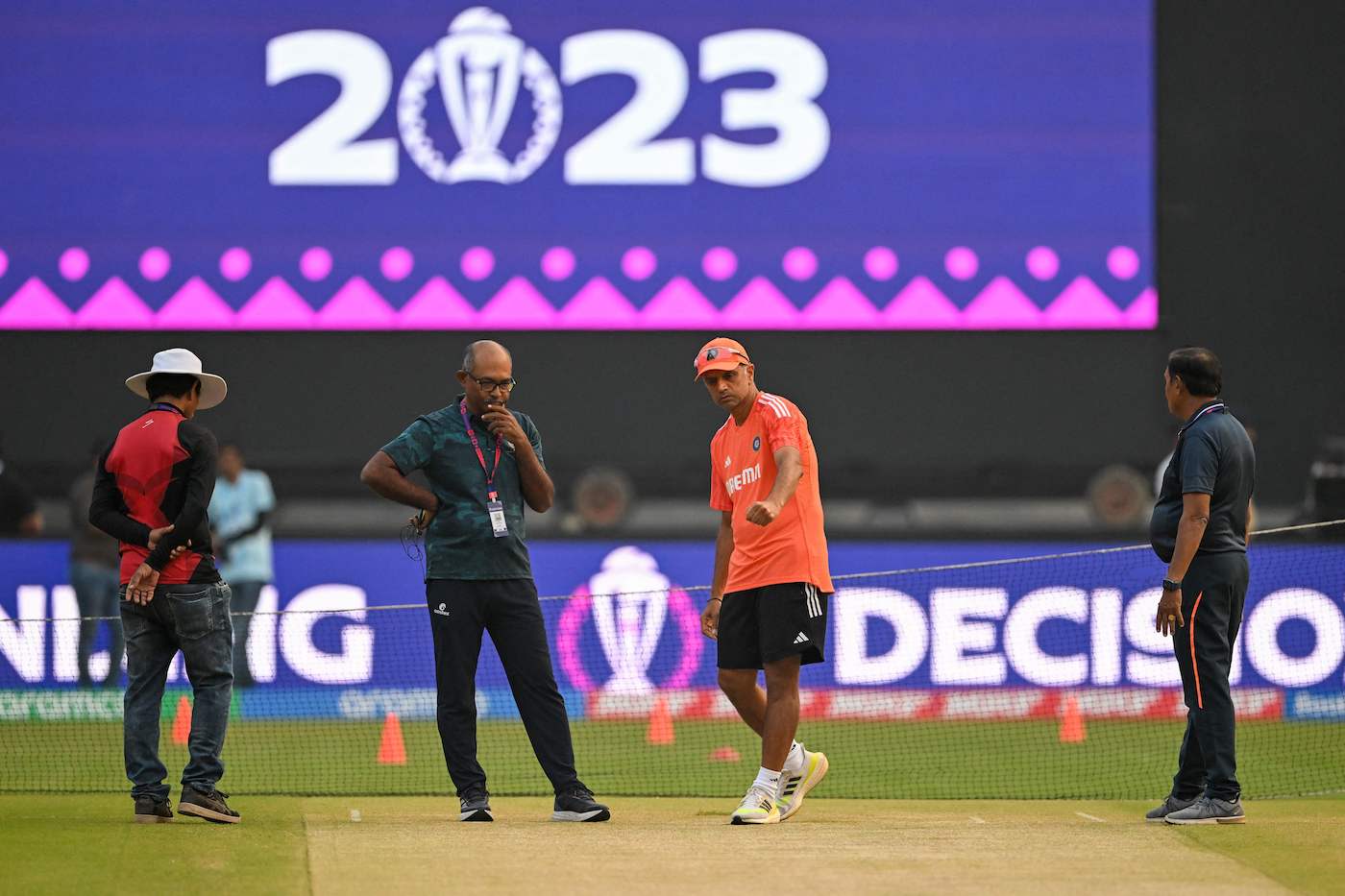 Rahul Dravid looks at the pitch on the eve of the World Cup final ...