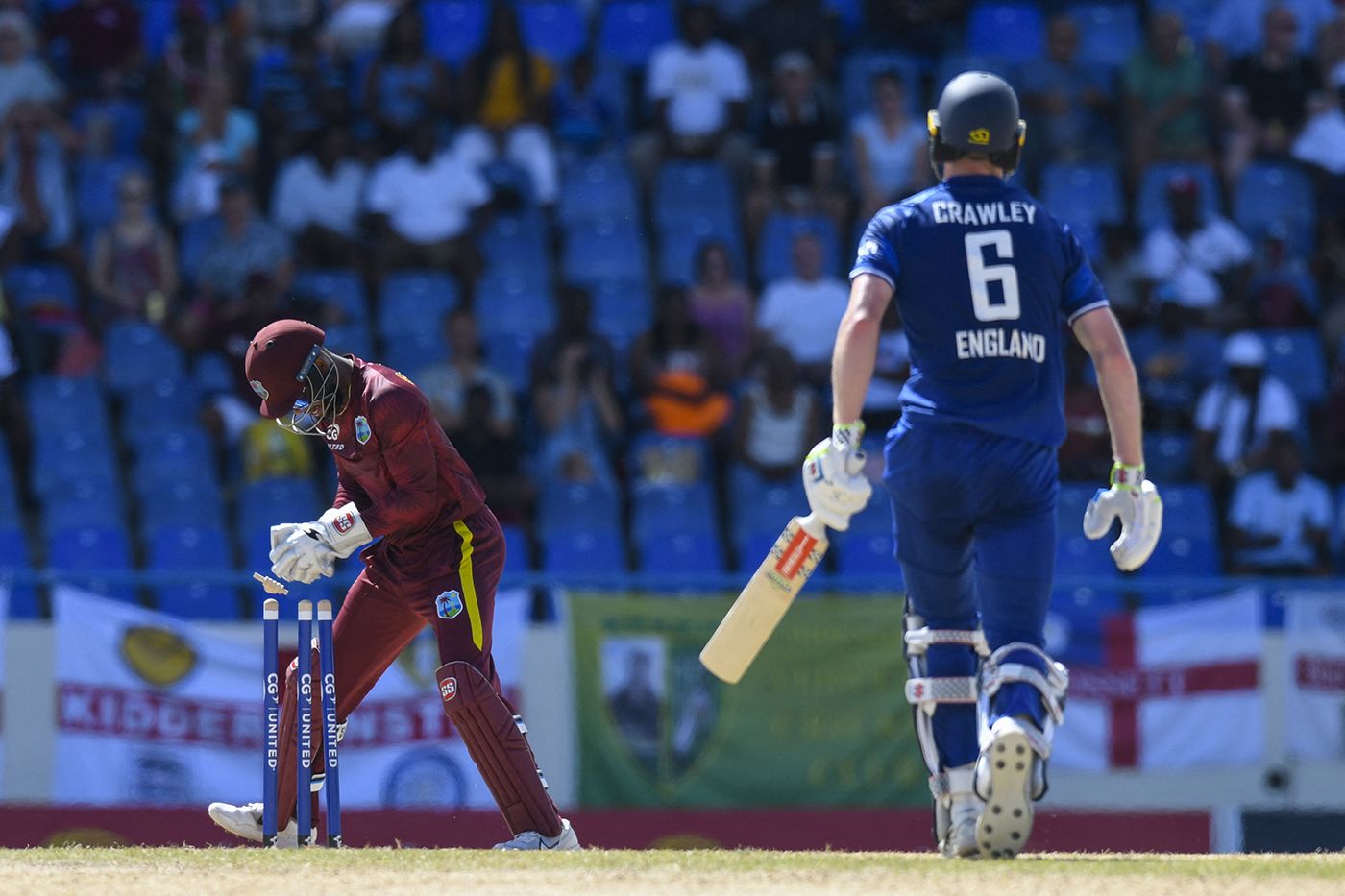 Shai Hope completes the run-out of Zak Crawley | ESPNcricinfo.com