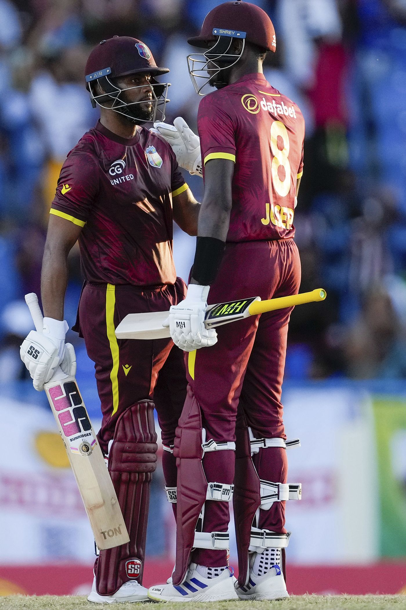 Shai Hope and Alzarri Joseph celebrate West Indies' victory ...