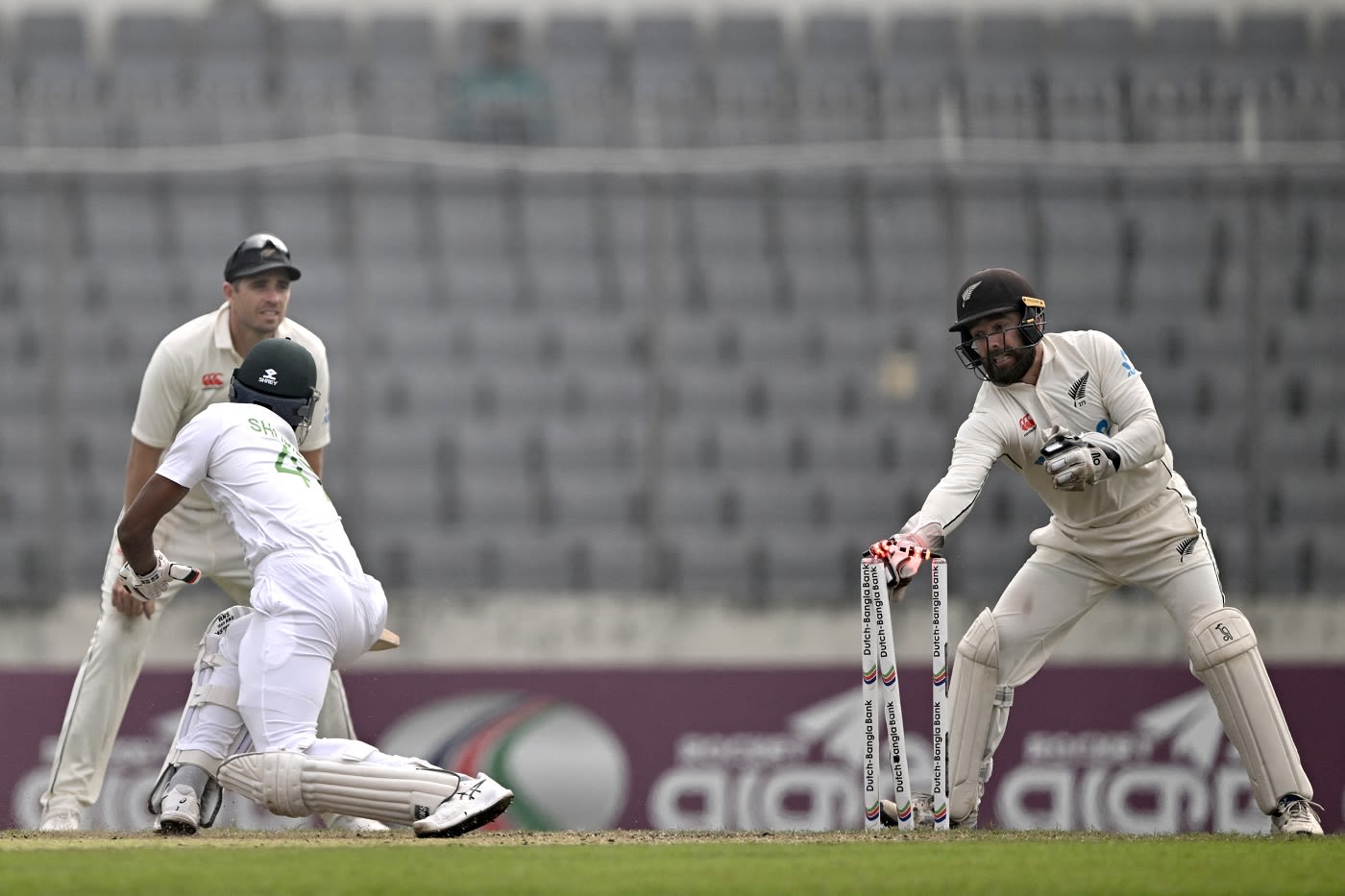 Shoriful Islam was the last one to fall, stumped off Ajaz Patel ...