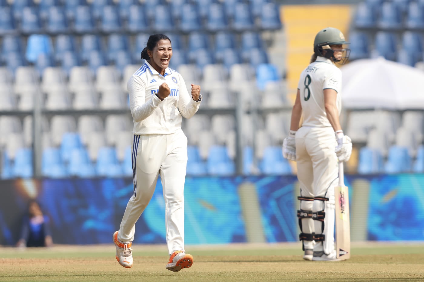 Sneh Rana celebrates after sending back Phoebe Litchfield ...