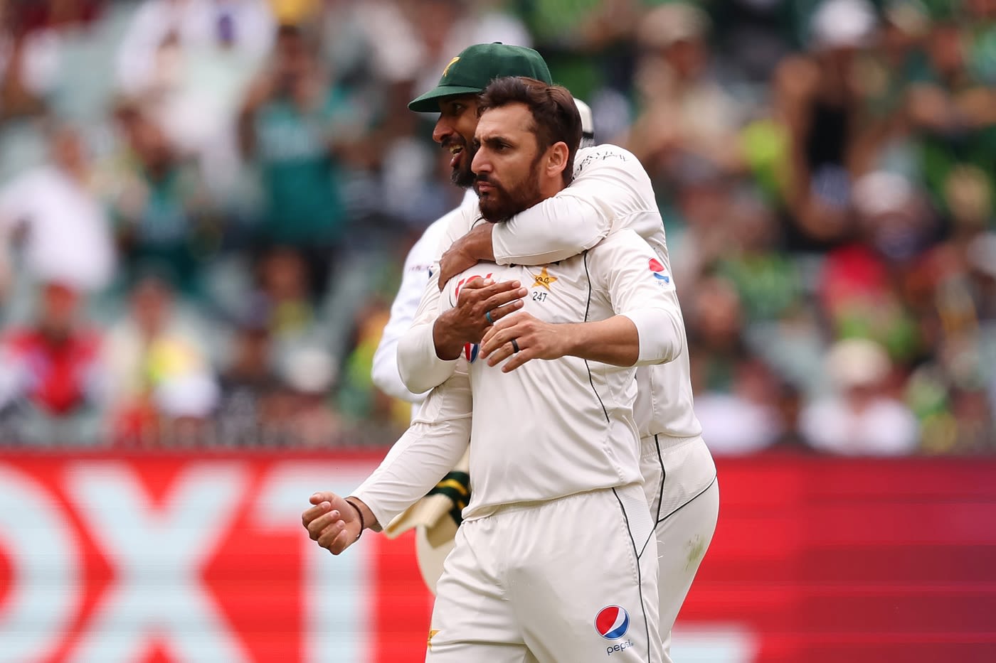 Agha Salman is hugged by Shan Masood after he struck at the stroke of ...