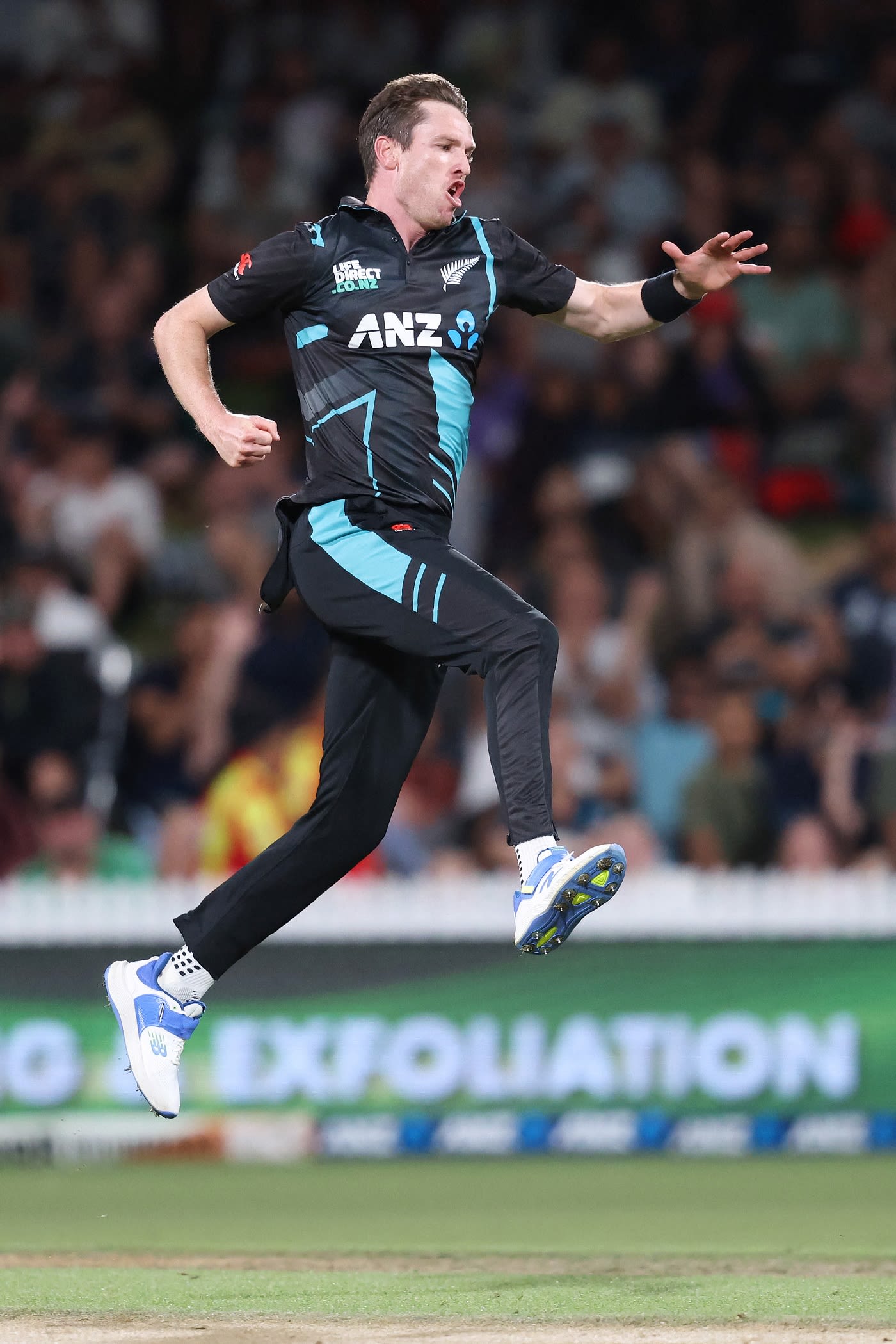 Adam Milne is ecstatic after getting Mohammad Rizwan caught behind ...