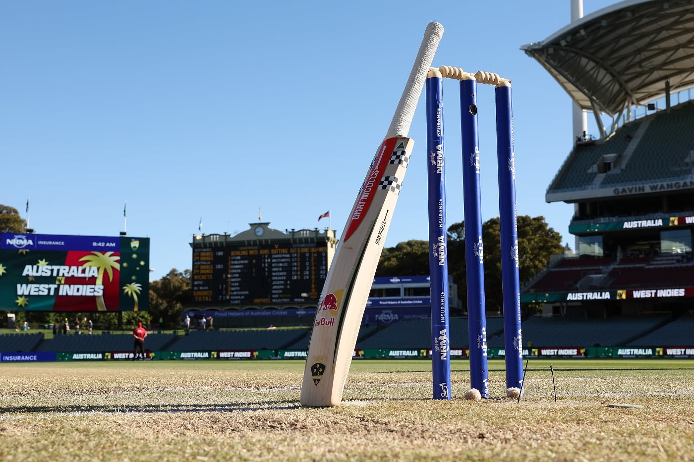 A bat rests on the stumps as a tribute to David Hookes on the 20th ...