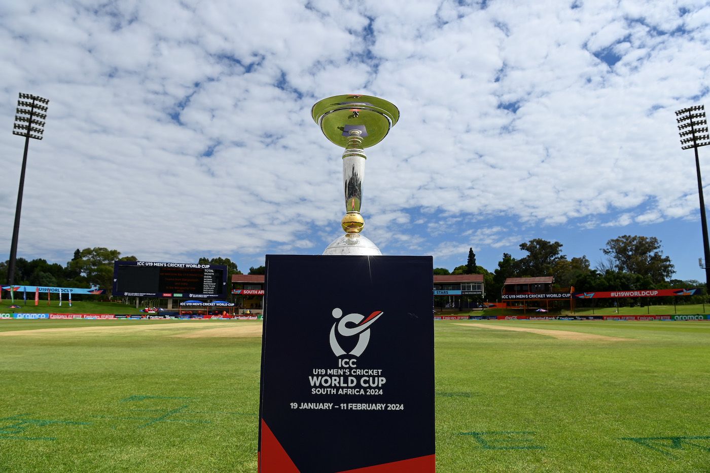 The men's Under-19 World Cup trophy is displayed groundside | ESPNcricinfo.com