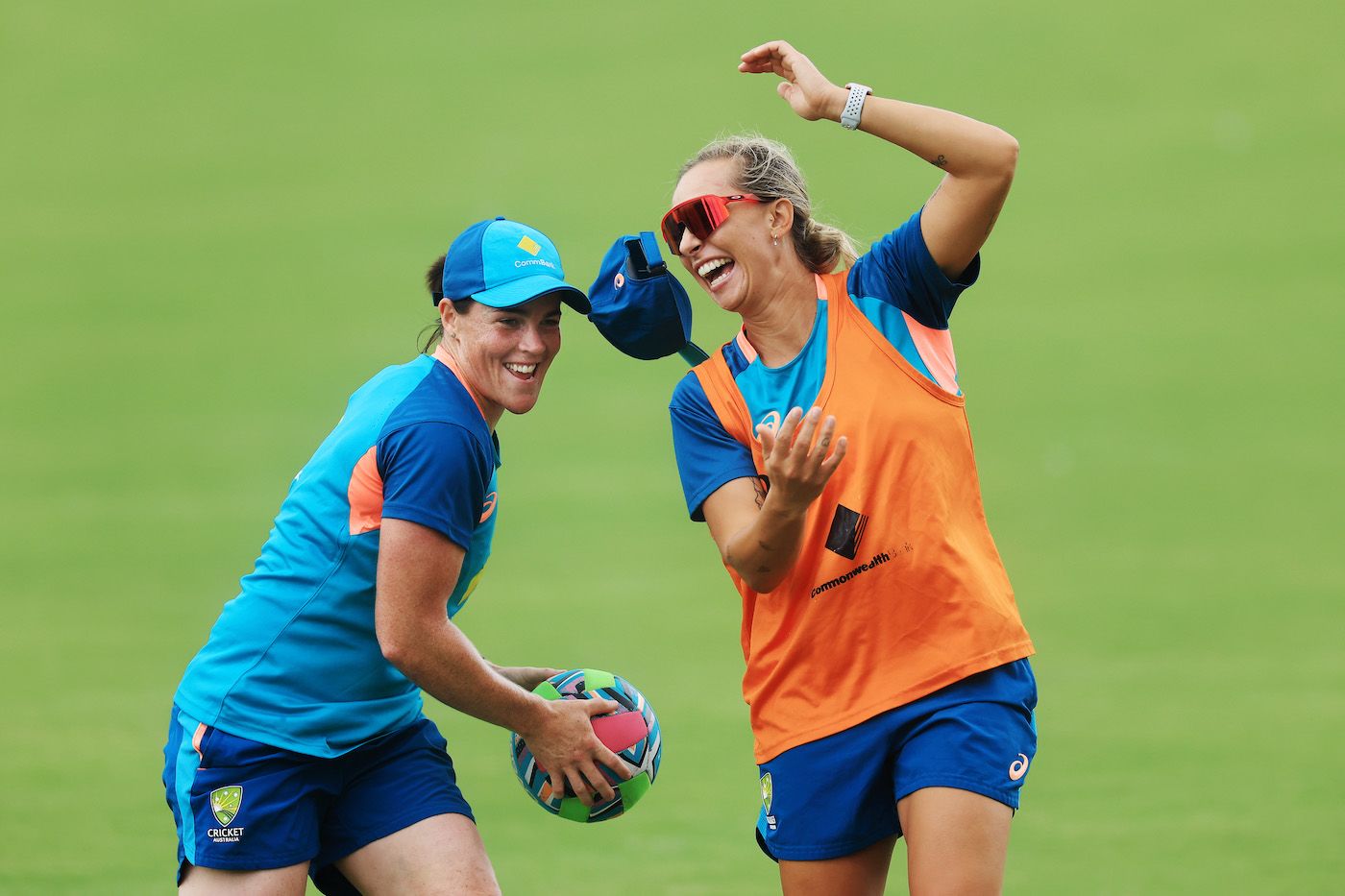 Grace Harris and Ashleigh Gardner have some fun while training ...