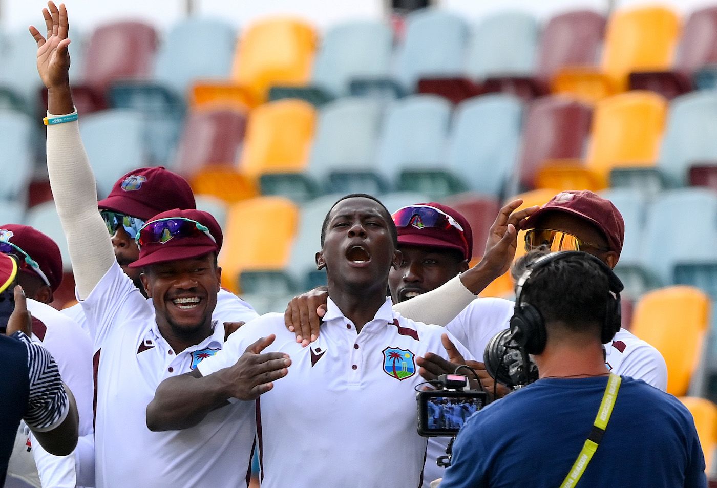 Shamar Joseph led the celebrations for West Indies | ESPNcricinfo.com