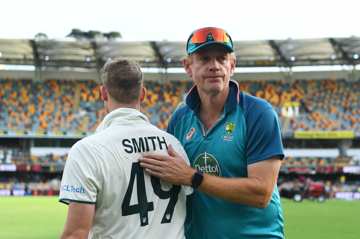 Steven Smith gets a pat on the back from Andrew McDonald he carried his ...