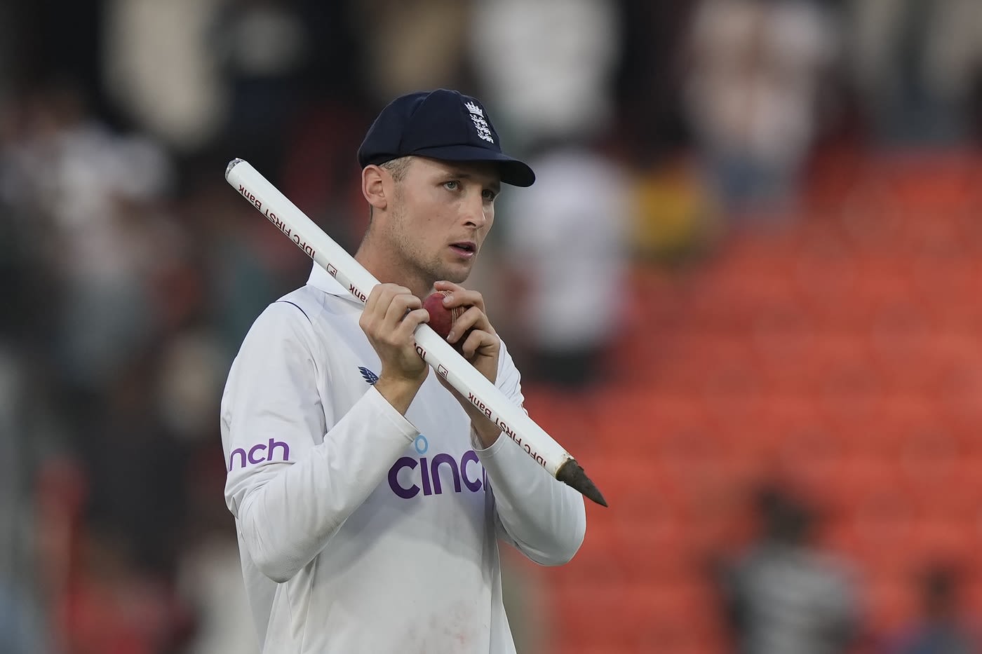 Tom Hartley with the souvenirs from his debut Test | ESPNcricinfo.com