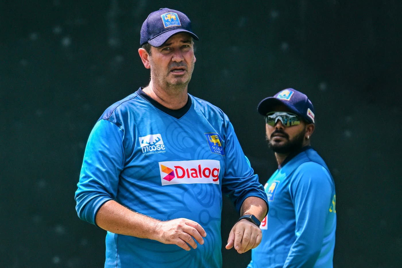 Sri Lanka's spin-bowling coach Craig Howard and Wanindu Hasaranga at a ...