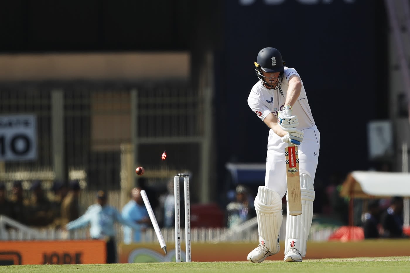 Zak Crawley lost his off stump in the fourth over but survived courtesy ...