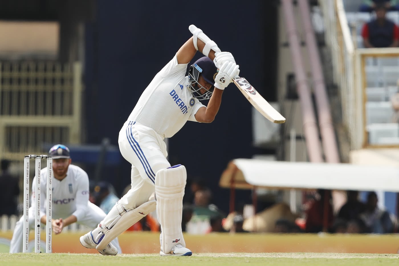 Head down, high front elbow: A textbook cover drive from Yashasvi ...