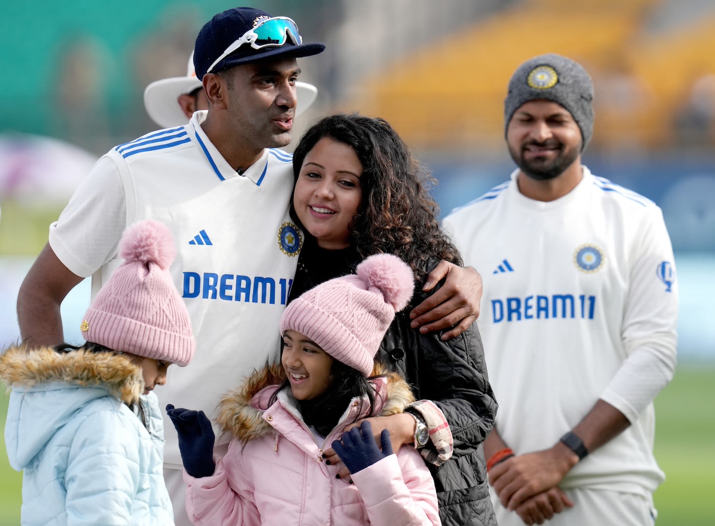 R Ashwin with his family on the morning of his 100th Test ...
