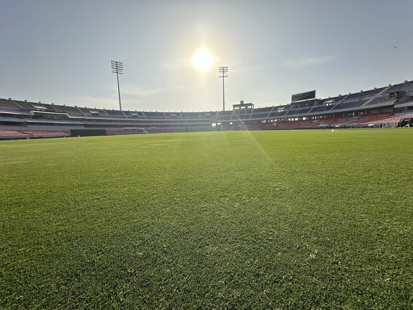 A low view of the outfield at the Maharaja Yadavindra Singh ...