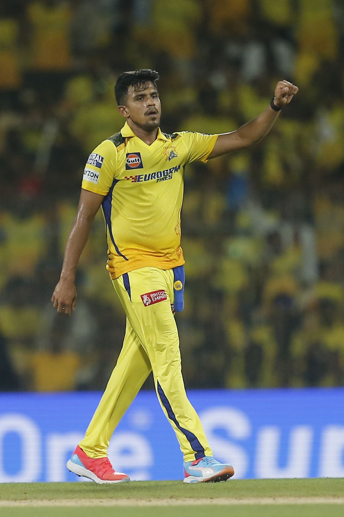 Maheesh Theekshana chipped in with Ramandeep Singh's wicket during a ...