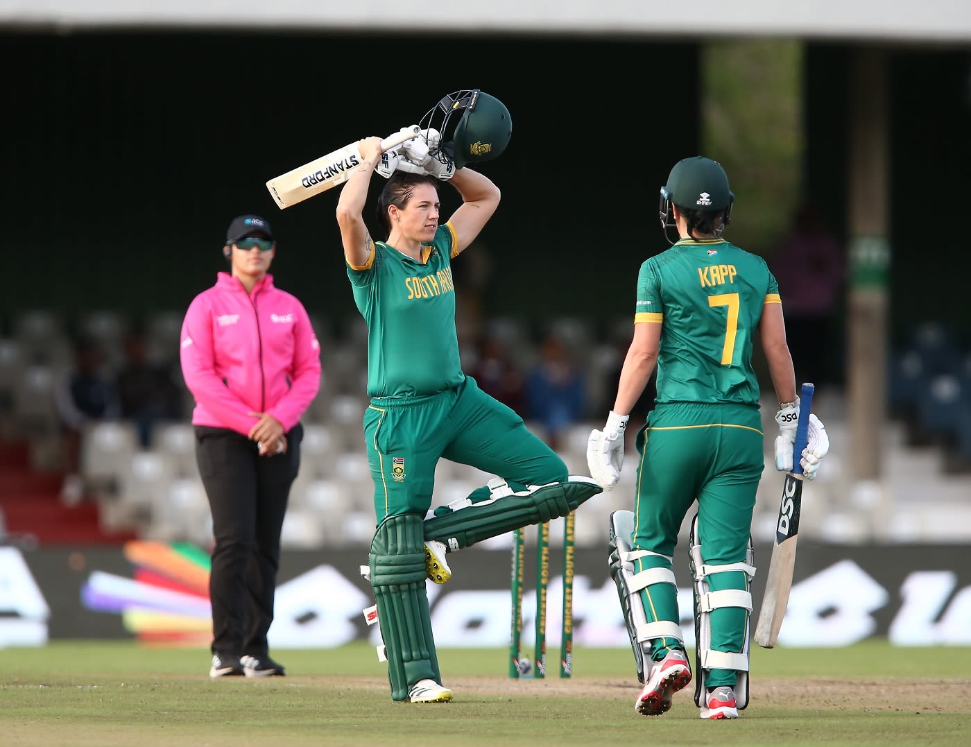 Tazmin Brits celebrates her century | ESPNcricinfo.com