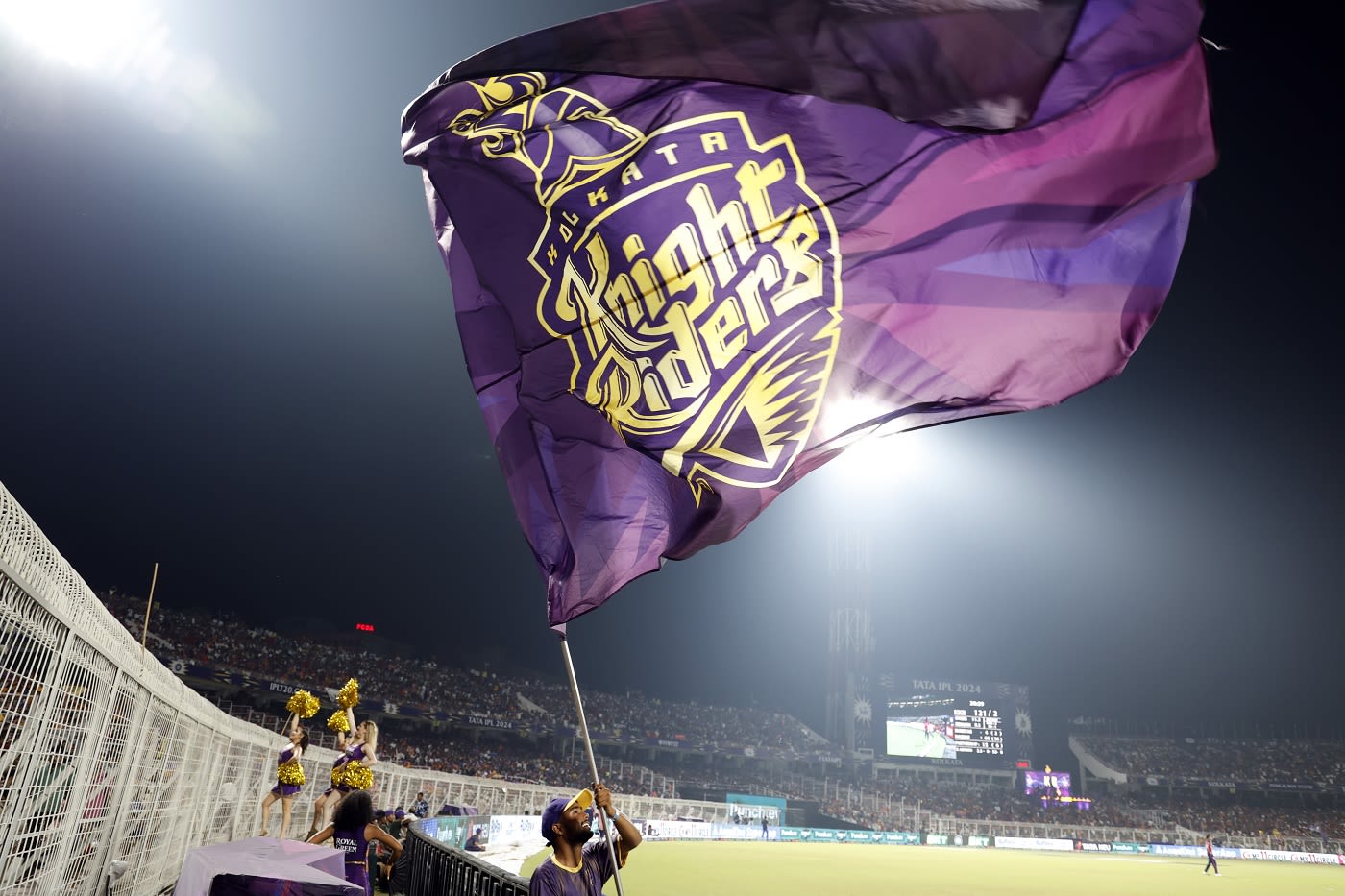 A Kolkata Knight Riders (KKR) flag on display at the Eden Gardens ...
