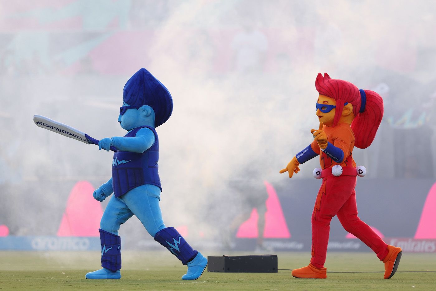ICC Cricket Mascots Tonk (left) and Blaze (right) at the opening ...