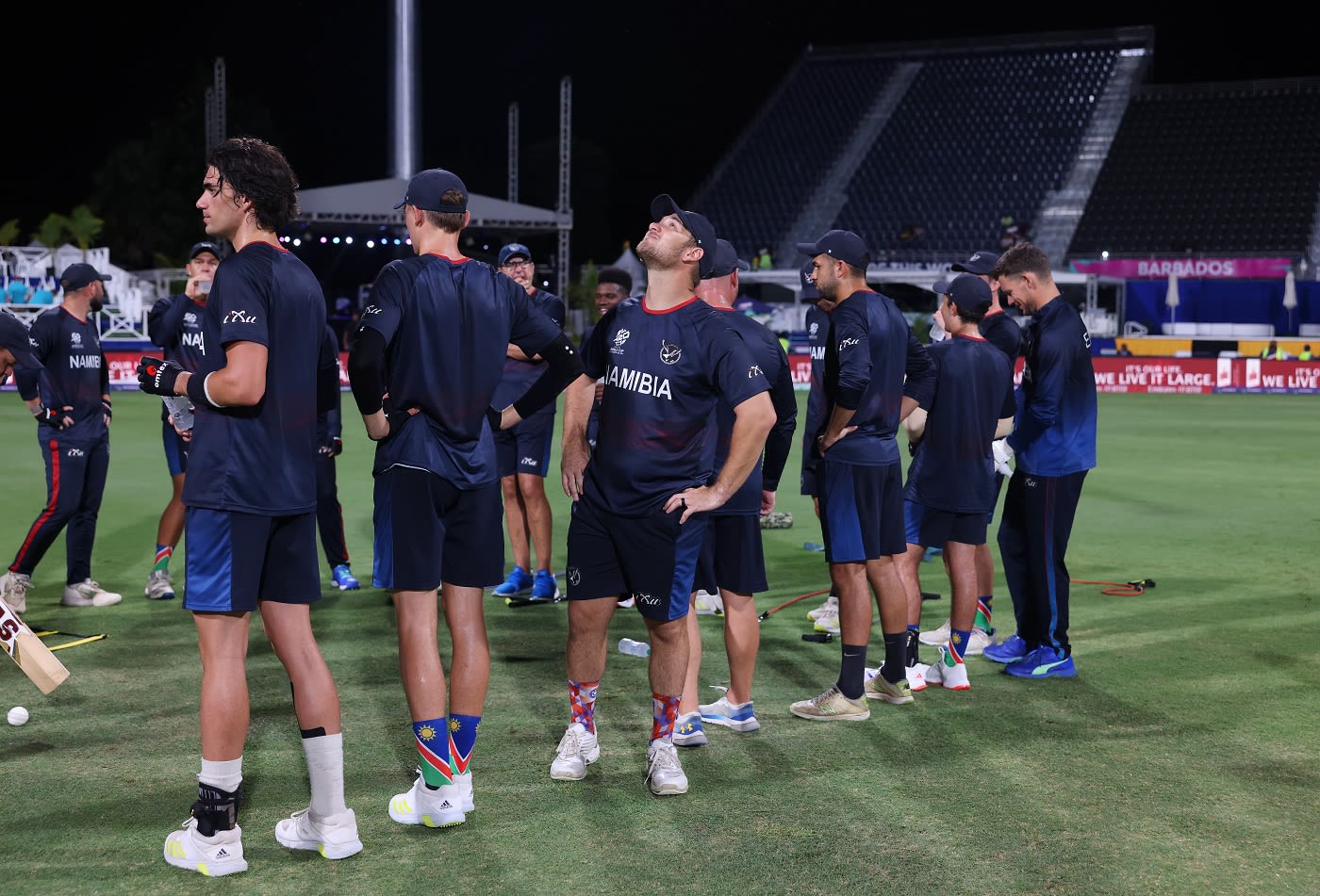 The Namibia players check out the weather before their game ...