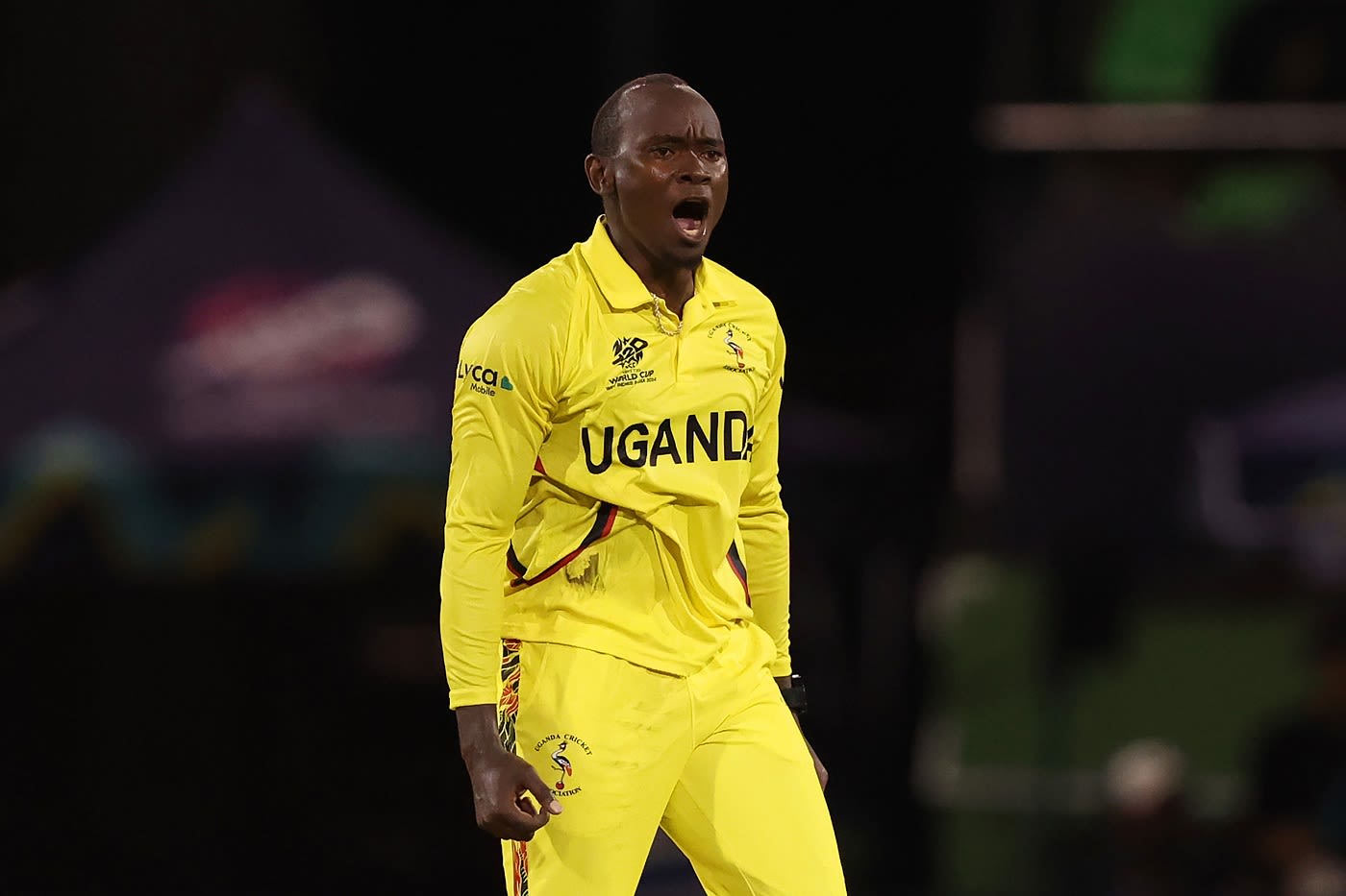 Uganda captain Brian Masabad is pumped after dismissing Ibrahim Zadran ...