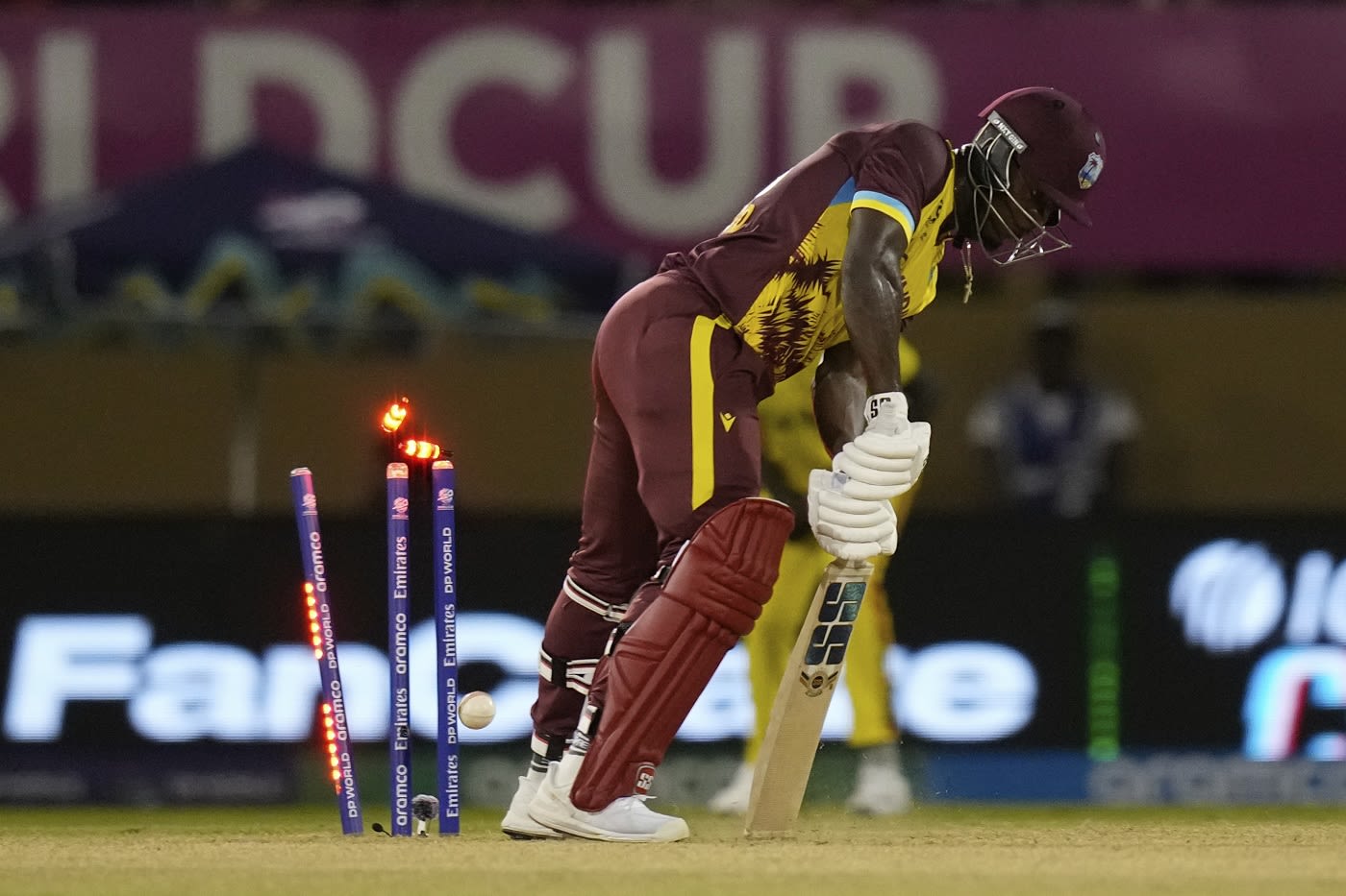 Sherfane Rutherford couldn't keep out a perfect Cosmas Kyewuta yorker ...