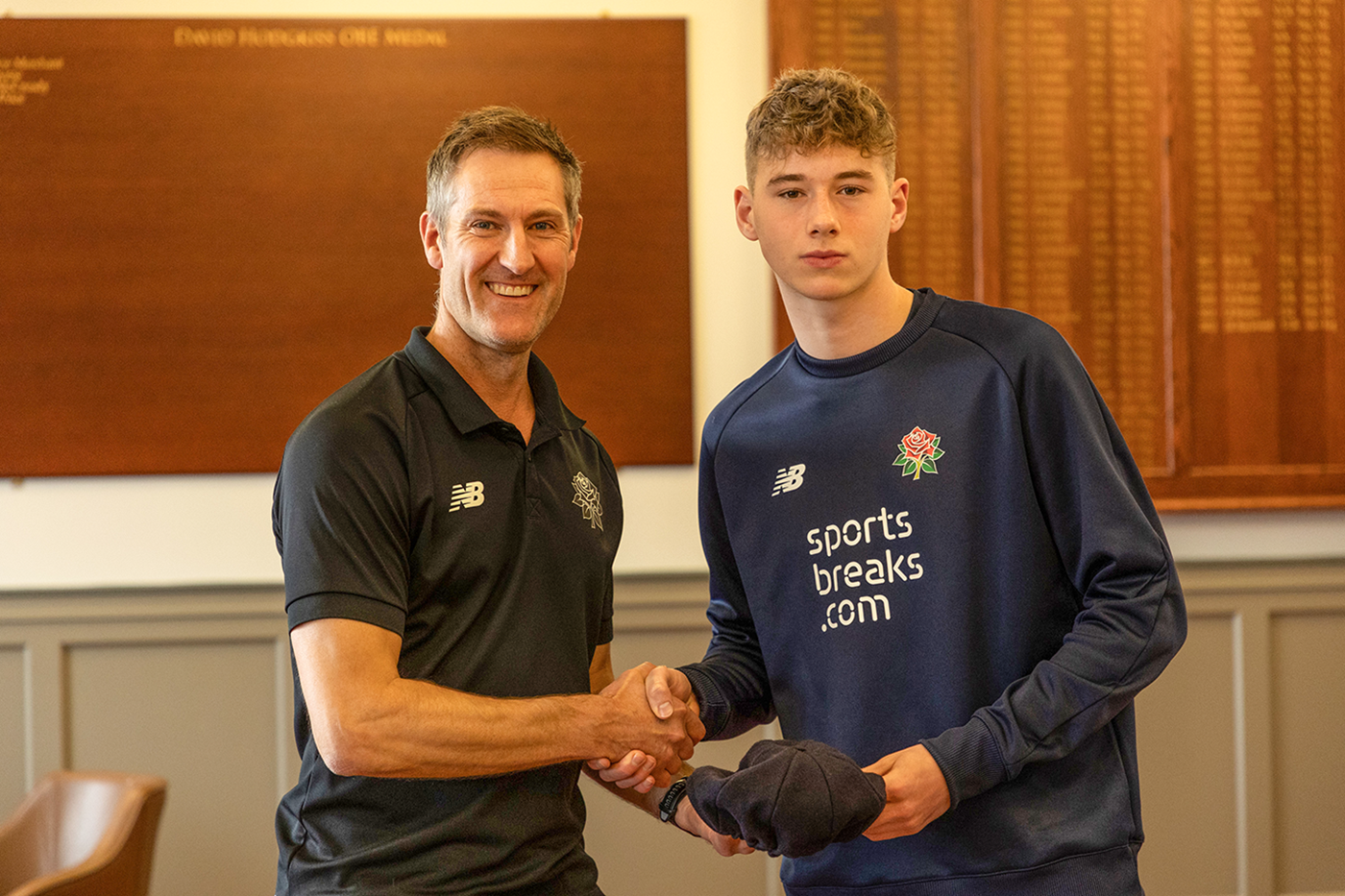 Rocky Flintoff gets a handshake from Mark Chilton | ESPNcricinfo.com