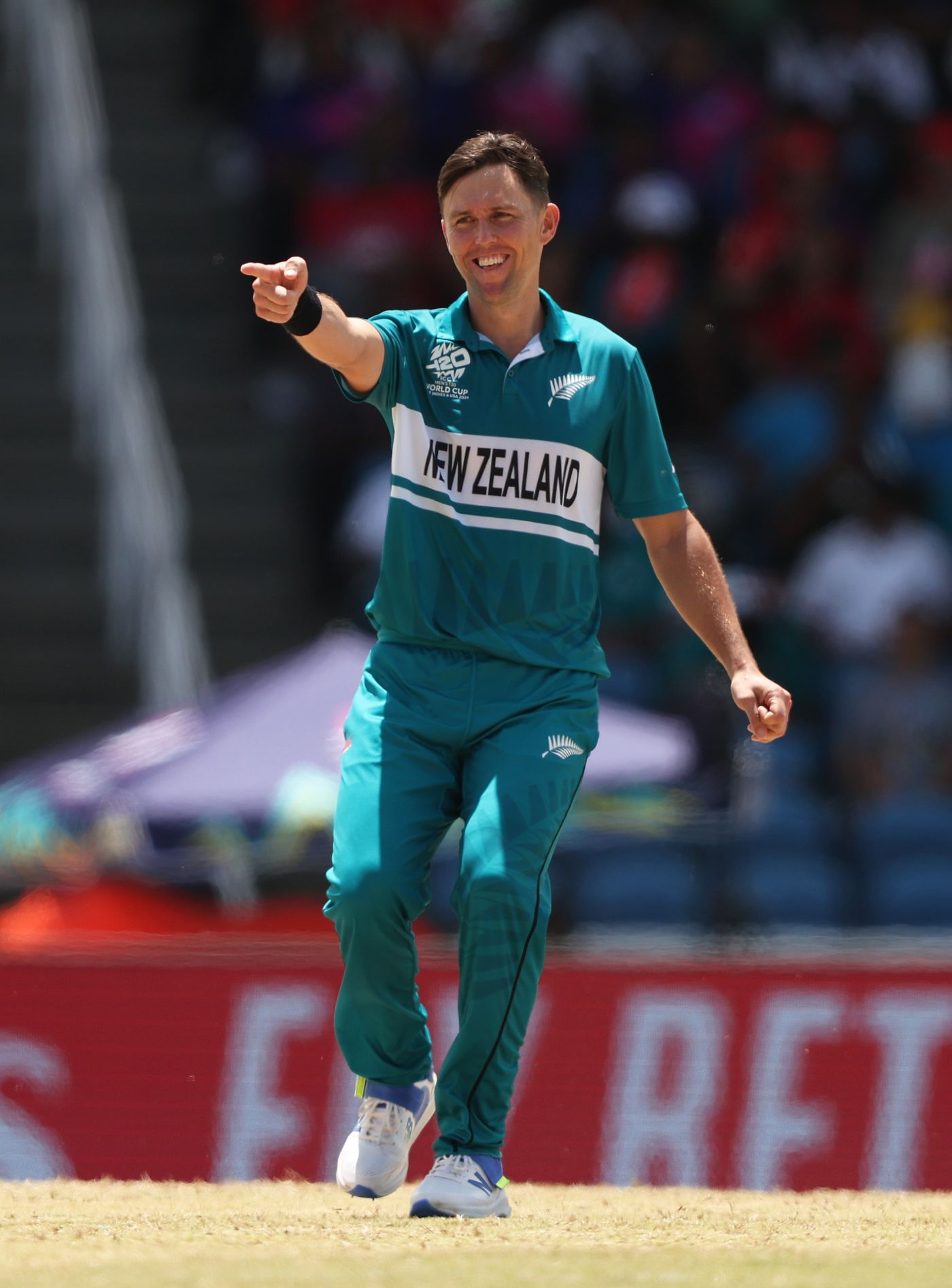 Trent Boult is all smiles as the batter attempts to take him on in his ...